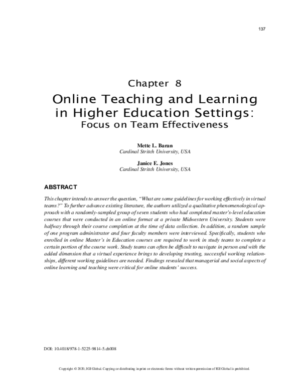 (PDF) Online Teaching and Learning in Higher Education Settings