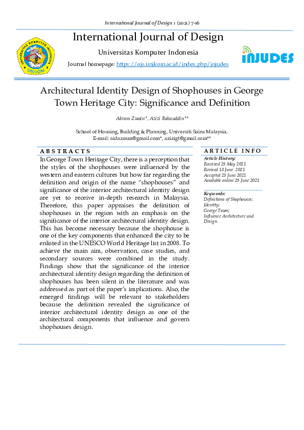 (PDF) Architectural Identity Design of Shophouses in George Town ...