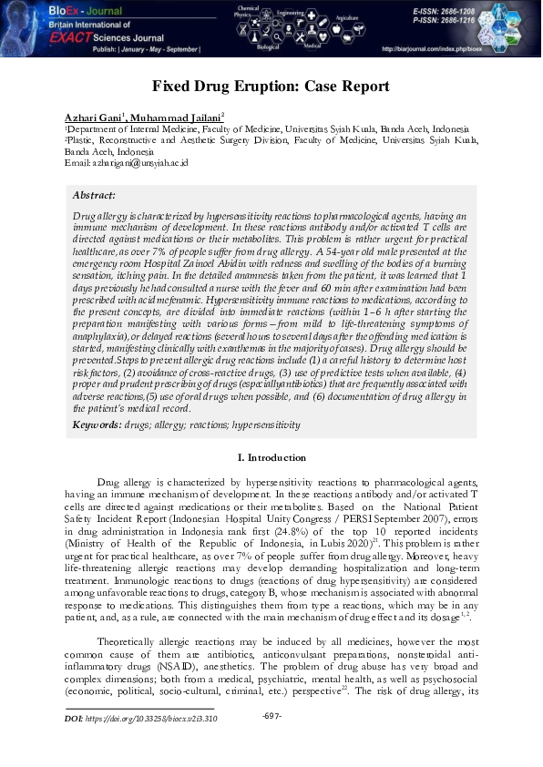 (PDF) Fixed Drug Eruption: Case Report