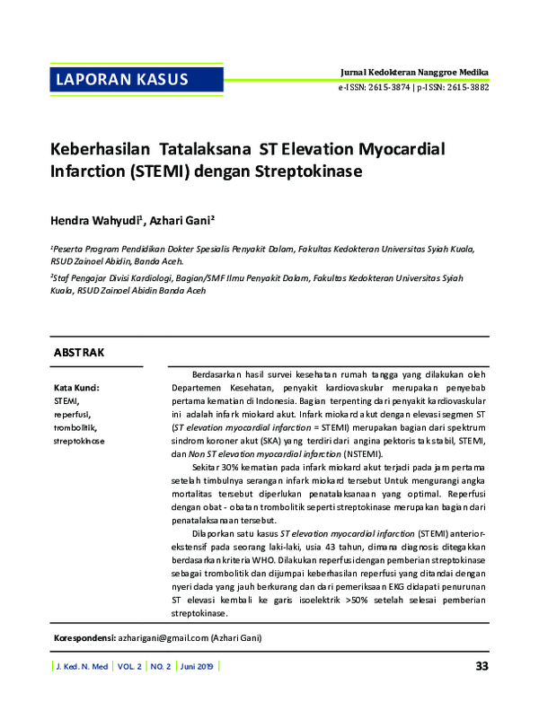 (PDF) Keberhasilan Tatalaksana ST Elevation Myocardial Infarction ...