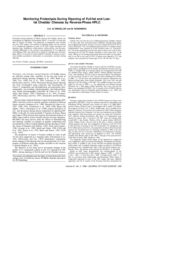 (PDF) Monitoring Proteolysis During Ripening of Full-fat and Low-fat ...