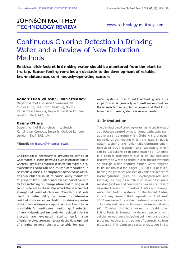 (PDF) Continuous Chlorine Detection in Drinking Water and a Review of ...