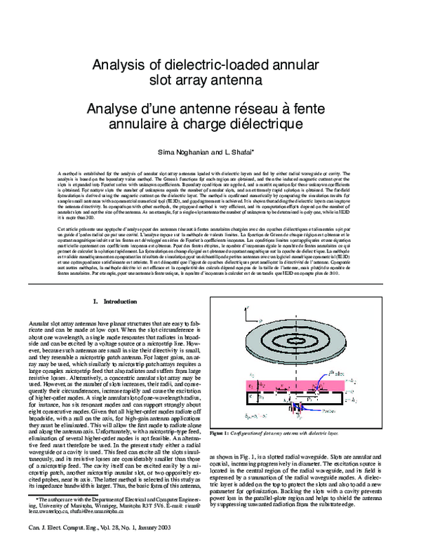 (PDF) Analysis of dielectric-loaded annular slot array antenna | L. Shafai - Academia.edu