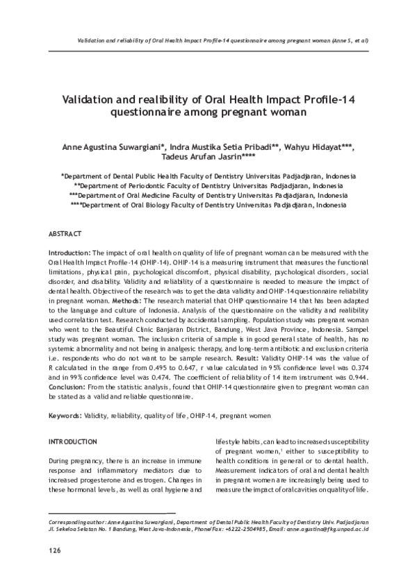 (PDF) Validation and reliability of Oral Health Impact Profile-14 ...