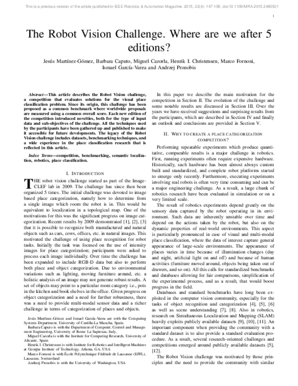 (PDF) Robot Vision Challenge: Five Editions of Visual Classification