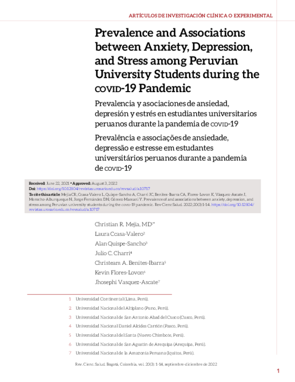 (PDF) Prevalence and associations between anxiety, depression and ...