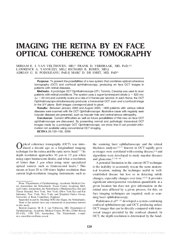 (PDF) Imaging the Retina by en Face Optical Coherence Tomography ...