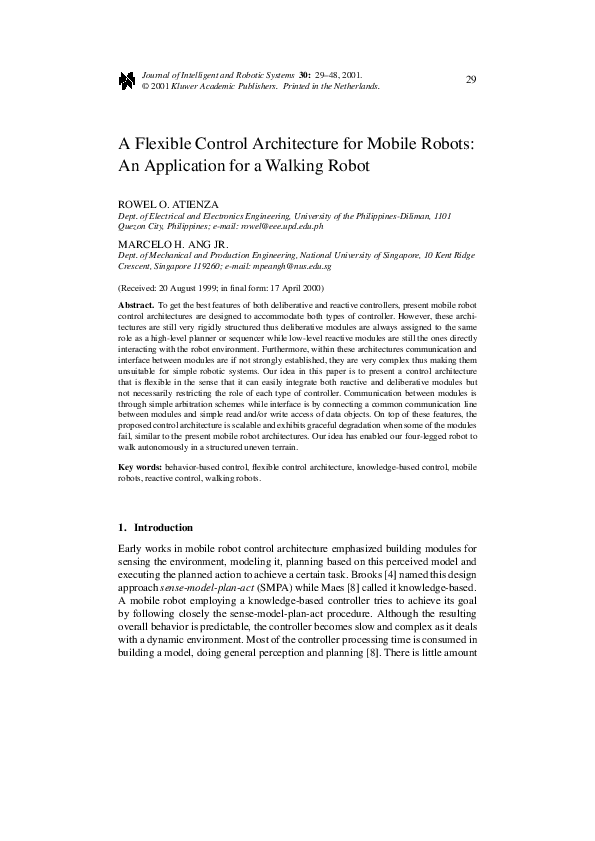 A Flexible Control Architecture for Mobile Robots: An Application for a Walking Robot