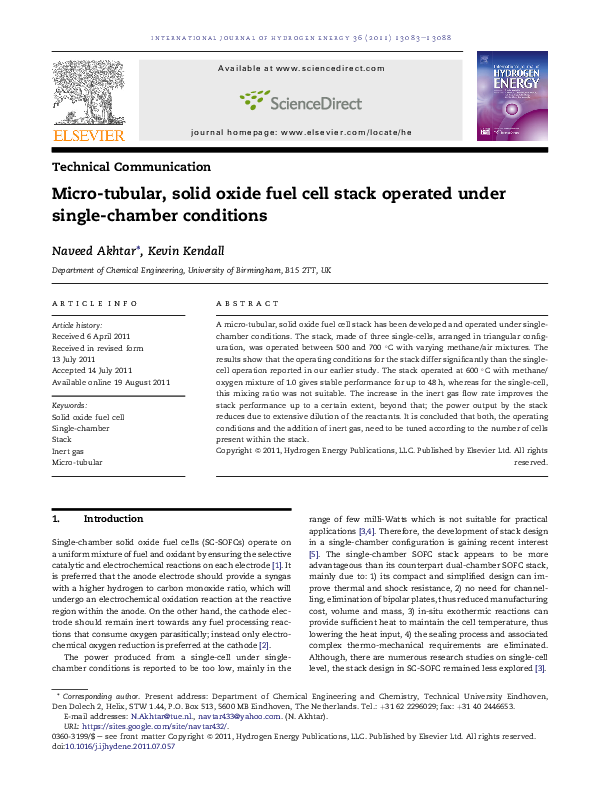 (PDF) Micro-tubular, solid oxide fuel cell stack operated under single ...