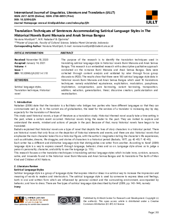 (PDF) Translation Techniques of Sentences Accommodating Satirical ...
