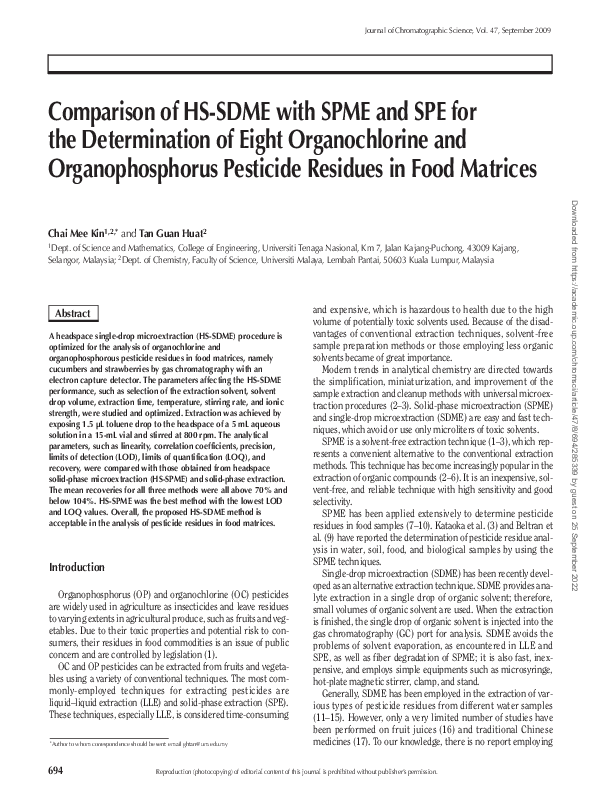 (PDF) Comparison of HS-SDME with SPME and SPE for the Determination of ...