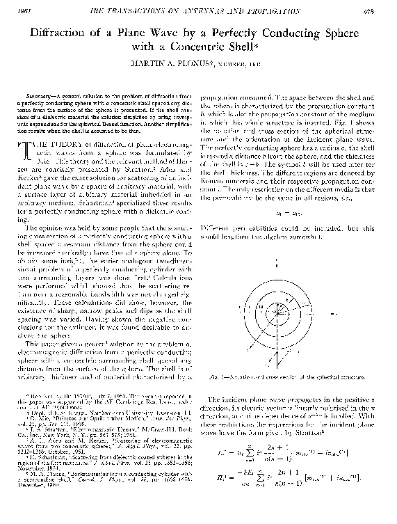 (PDF) Diffraction of a plane wave by a perfectly conducting sphere with a concentric shell