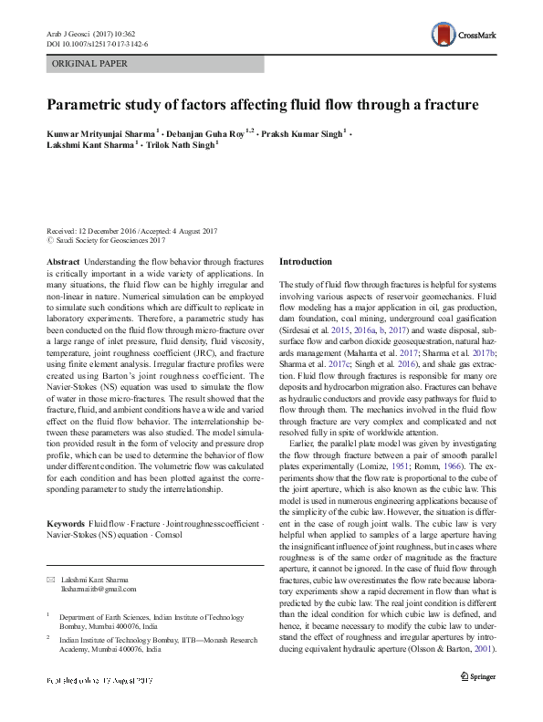 (PDF) Parametric study of factors affecting fluid flow through a fracture