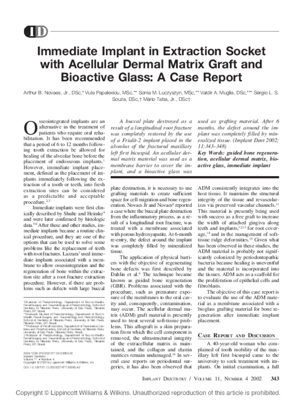 (PDF) Immediate Implant in Extraction Socket with Acellular Dermal ...