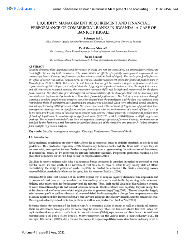 (PDF) Liquidity Management Requirement and Financial Performance of ...
