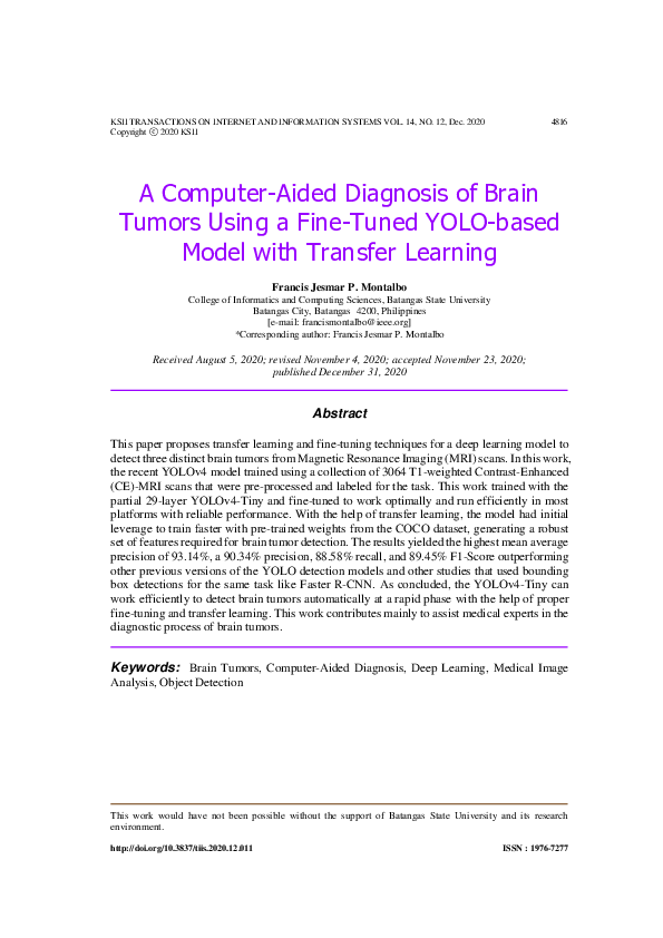 (PDF) A Computer-Aided Diagnosis of Brain Tumors Using a Fine-Tuned ...