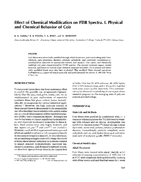 (PDF) Effect of chemical modification on FTIR spectra. I. Physical and ...