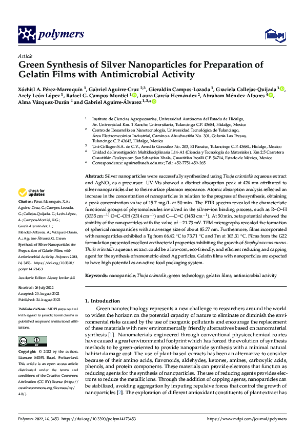 (PDF) Green Synthesis of Silver Nanoparticles for Preparation of Gelatin Films with ...