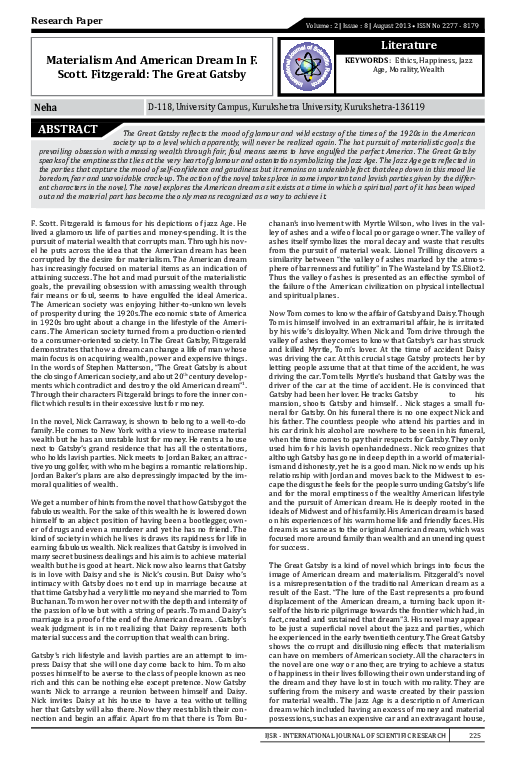 (PDF) Materialism And American Dream In F. Scott. Fitzgerald: The Great ...