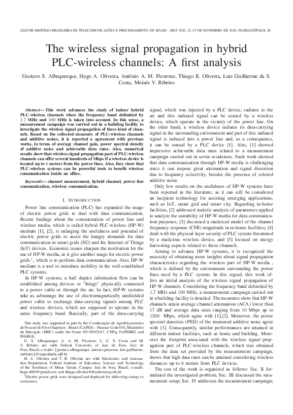 (PDF) The wireless signal propagation in hybrid PLC-wireless channels: A first analysis