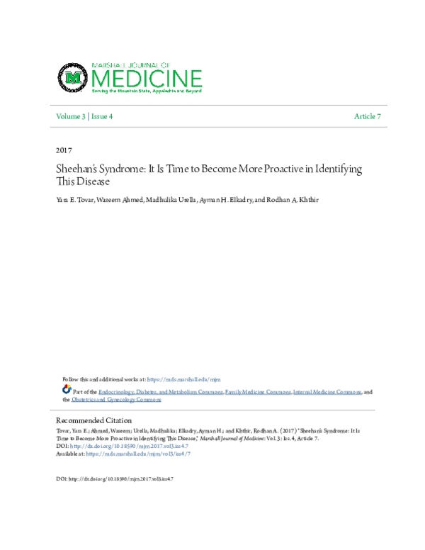 (PDF) Sheehan’s Syndrome: It Is Time to Become More Proactive in ...