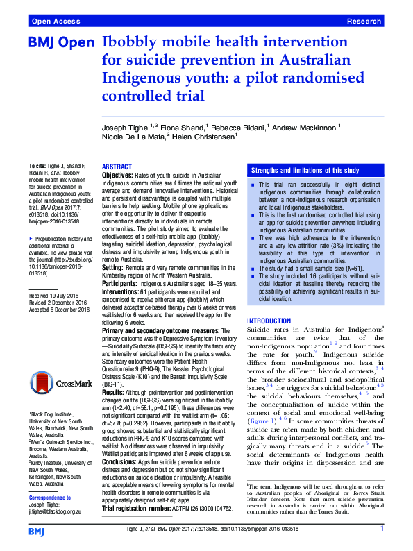 (PDF) Ibobbly mobile health intervention for suicide prevention in ...