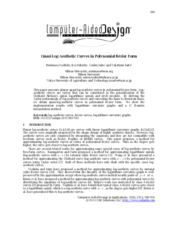 (PDF) Quasi-Log-Aesthetic Curves in Polynomial Bézier Form