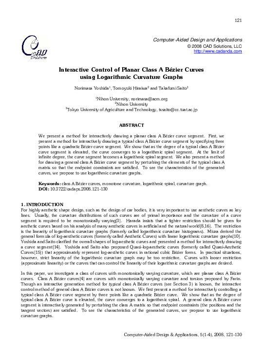 (PDF) Interactive Control of Planar Class A Bézier Curves using Logarithmic Curvature Graphs