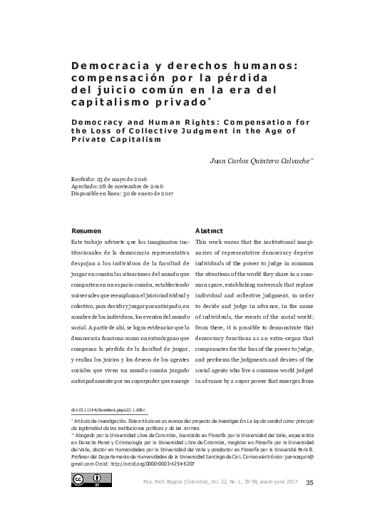 (PDF) Democracia y derechos humanos: compensación por la pérdida del juicio común en la era del ...