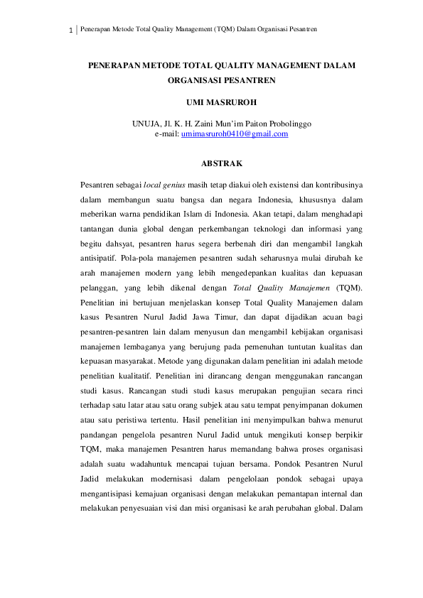 (PDF) Penerapan Metode Total Quality Management Dalam Organisasi Pesantren