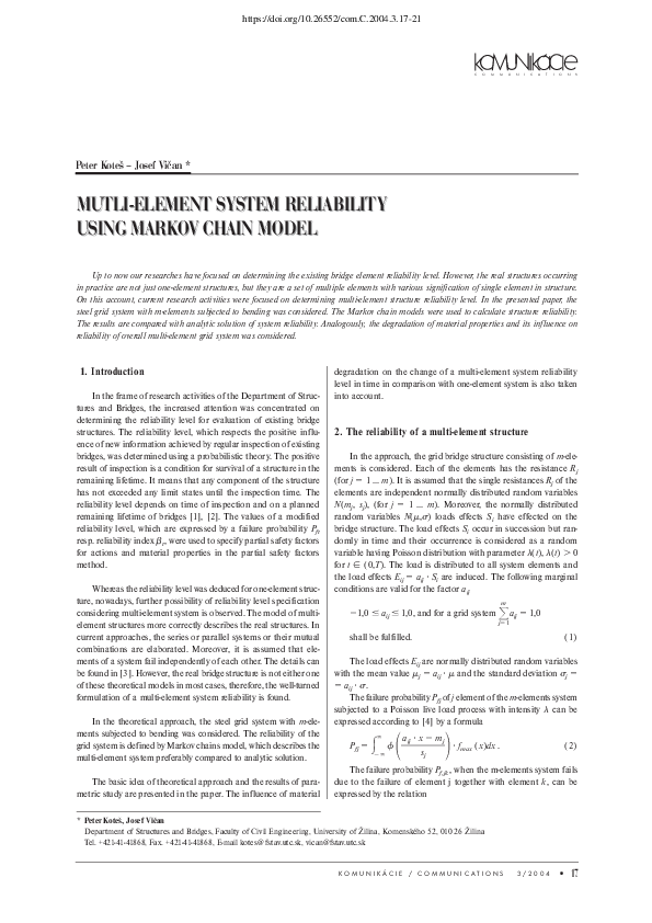 (PDF) Mutli-element system reliability using markov chain model