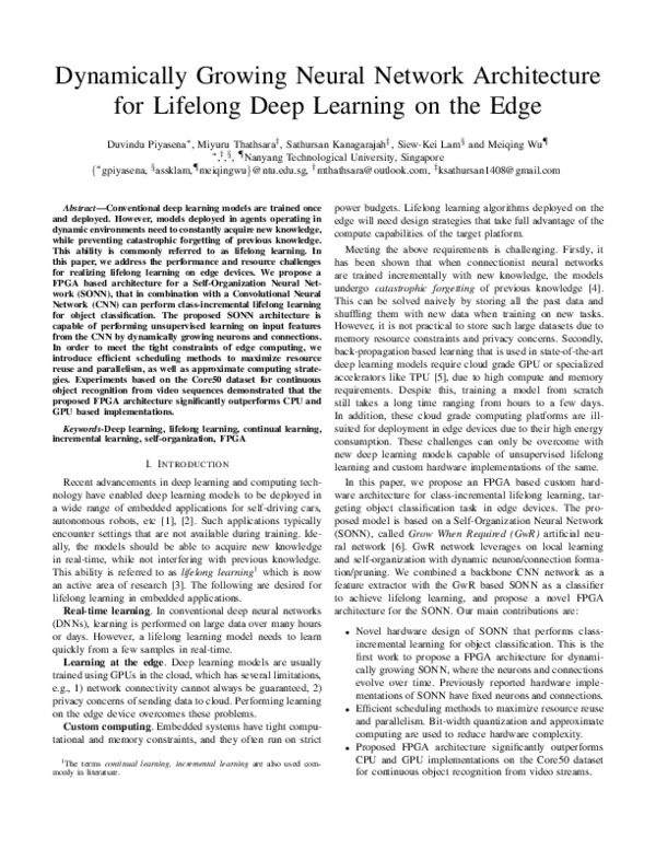 (PDF) Dynamically Growing Neural Network Architecture for Lifelong Deep Learning on the Edge