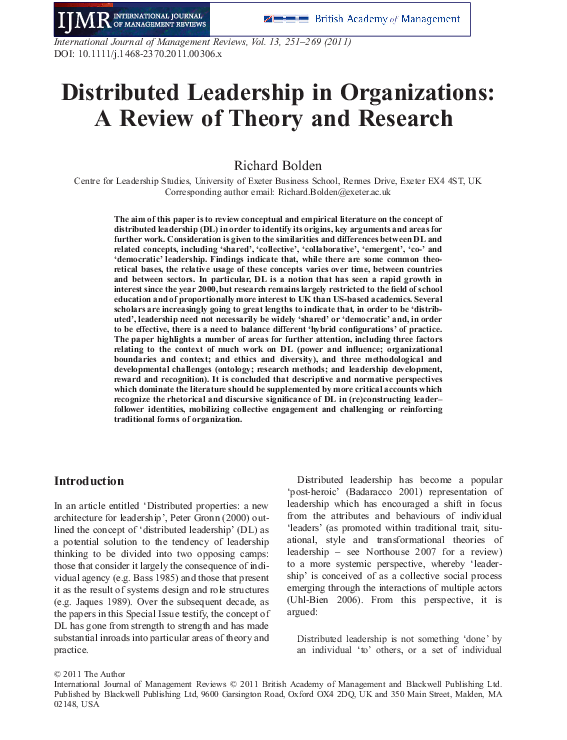 (PDF) Distributed Leadership in Organizations: A Review of Theory and ...