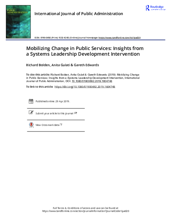(PDF) Mobilizing Change in Public Services: Insights from a Systems ...