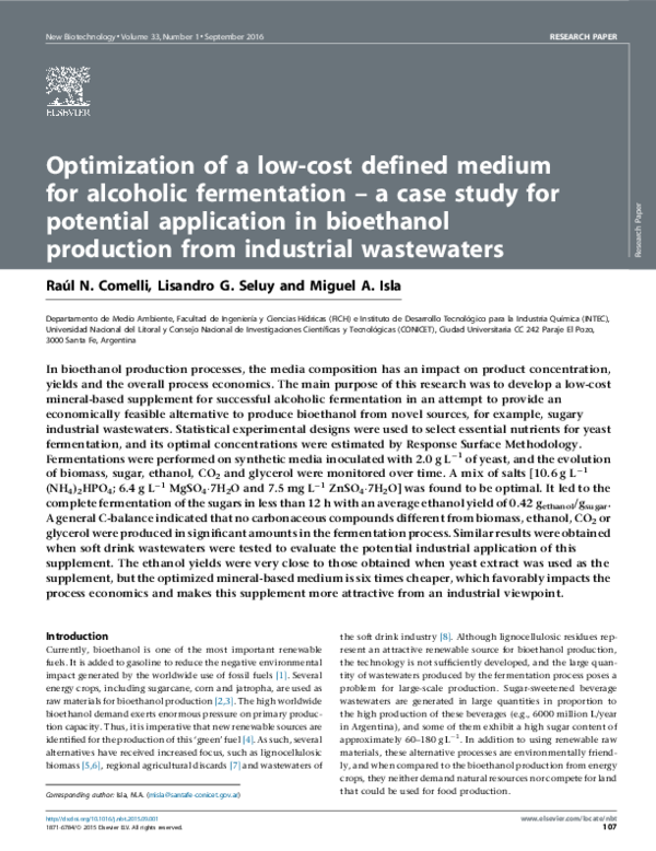 (PDF) Optimization of a low-cost defined medium for alcoholic fermentation - a case study for ...
