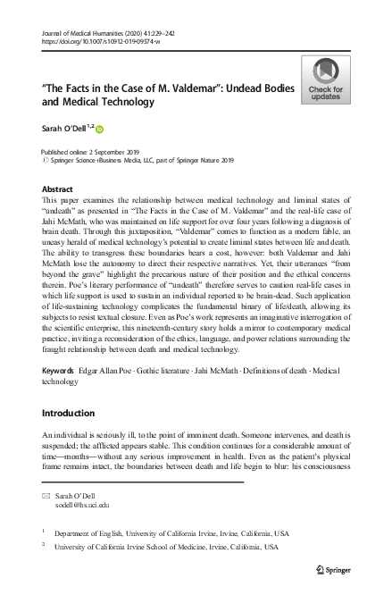 (PDF) “The Facts in the Case of M. Valdemar”: Undead Bodies and Medical ...