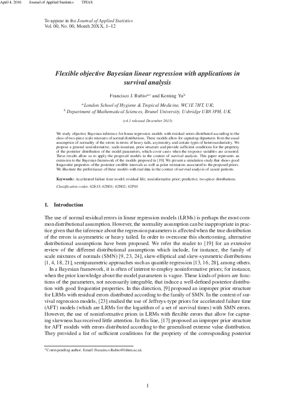 Pdf Flexible Objective Bayesian Linear Regression With Applications