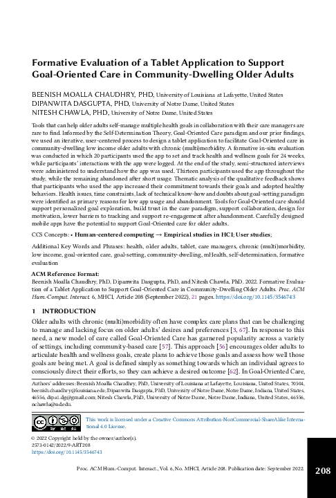 (PDF) Formative Evaluation of a Tablet Application to Support Goal-Oriented Care in Community ...