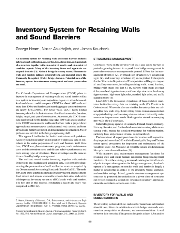 (PDF) Inventory System for Retaining Walls and Sound Barriers