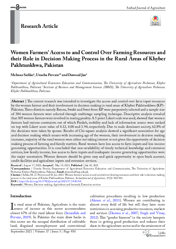 (PDF) Women Farmers' Access to and Control Over Farming Resources and ...