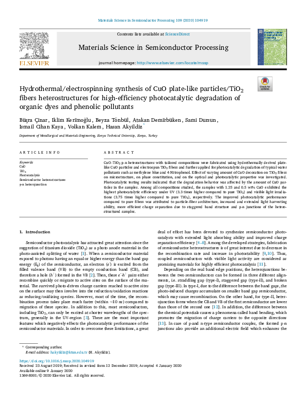 (PDF) Hydrothermal/electrospinning synthesis of CuO plate-like ...