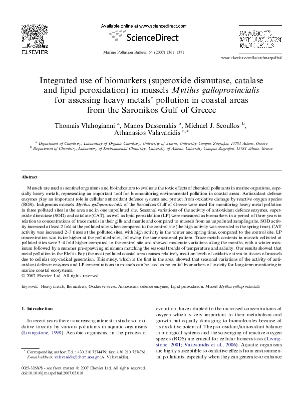 (PDF) Integrated use of biomarkers (superoxide dismutase, catalase and ...