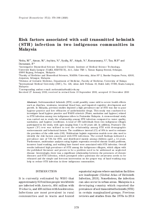 (PDF) Risk factors associated with soil transmitted helminth (STH ...