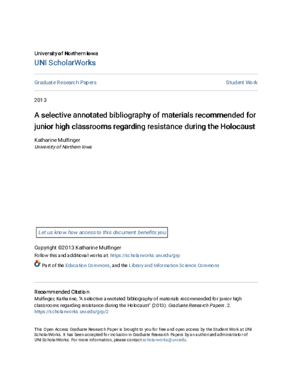 (PDF) A selective annotated bibliography of materials recommended for ...