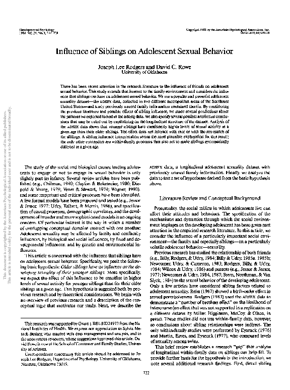 Pdf Influence Of Siblings On Adolescent Sexual Behavior Joseph