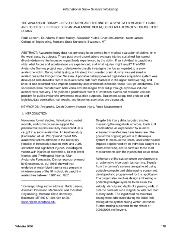 (PDF) The Avalanche Dummy - Development and Testing of a System to ...