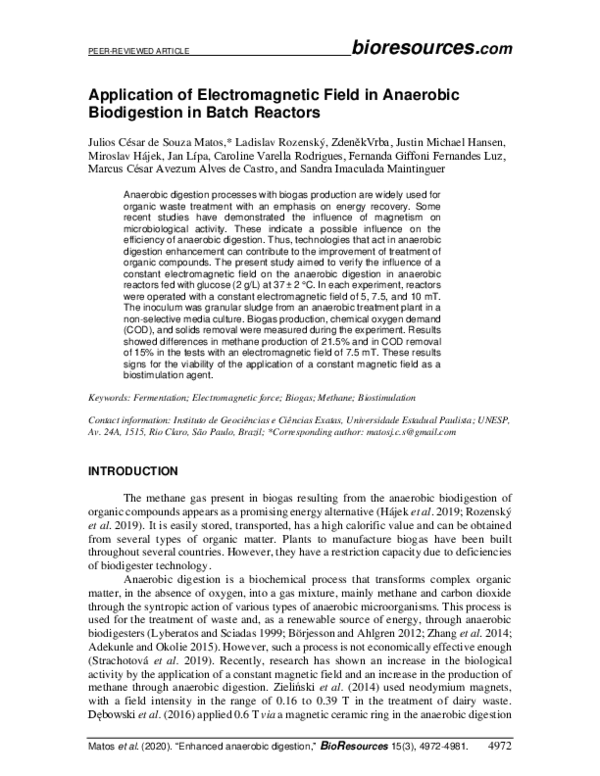 (PDF) Application of electromagnetic field in anaerobic biodigestion in ...