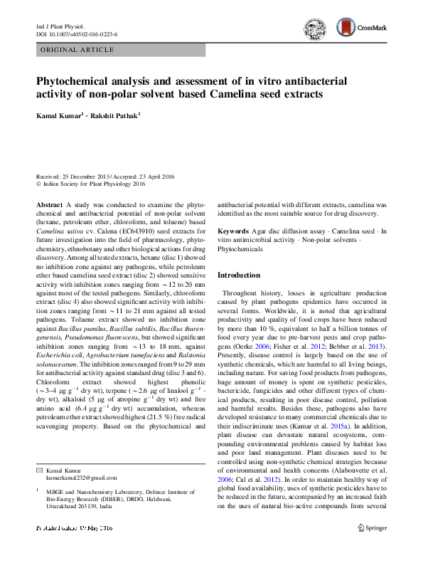 (PDF) Phytochemical analysis and assessment of in vitro antibacterial activity of non-polar ...