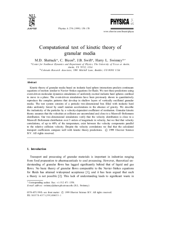 (PDF) Computational test of kinetic theory of granular media