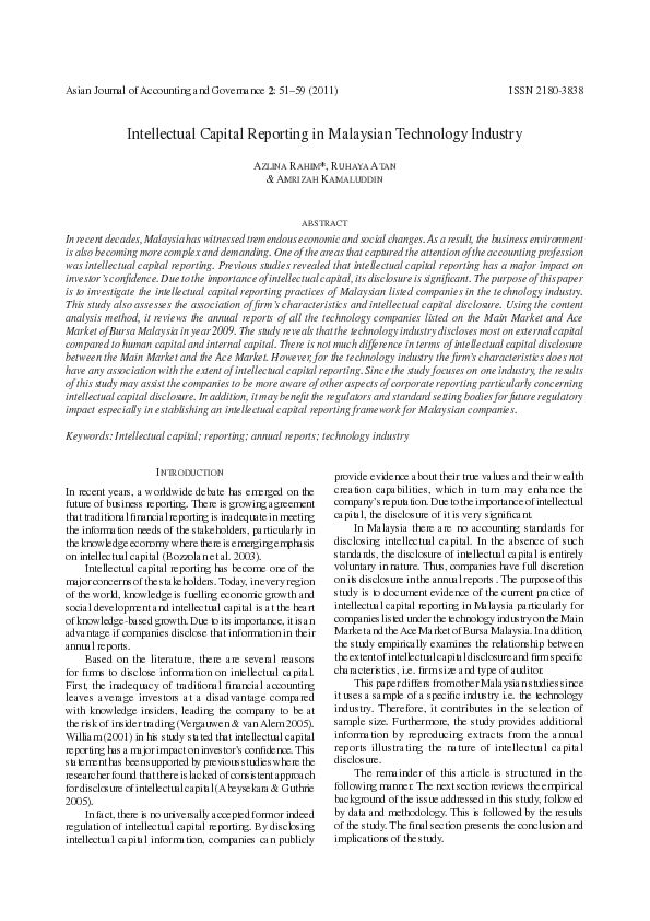 (PDF) Intellectual Capital Reporting in Malaysian Technology Industry